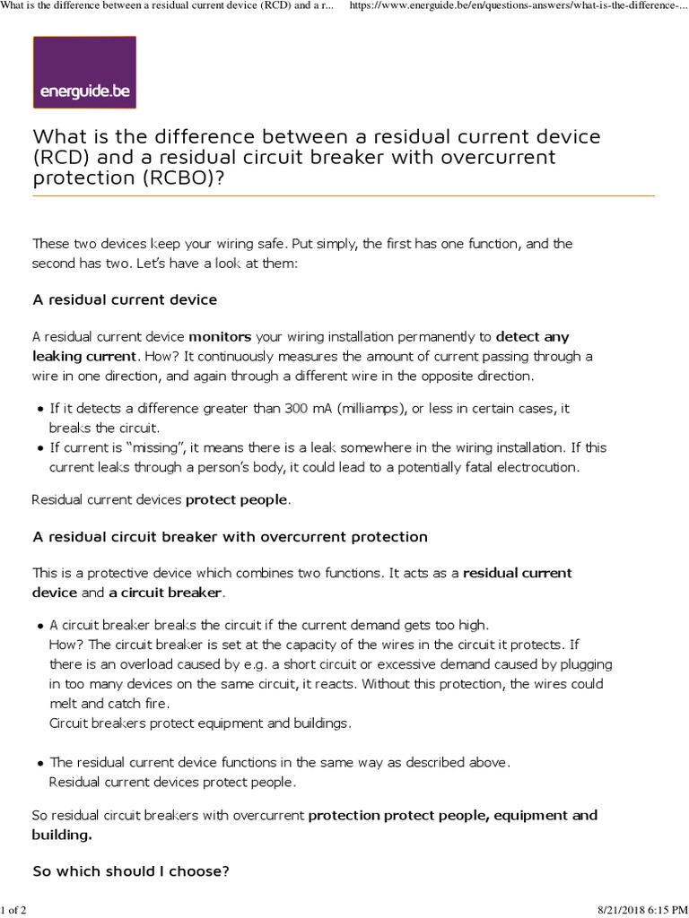 Difference between RCD, RCBO devices | PDF | Wire | Electrical Wiring