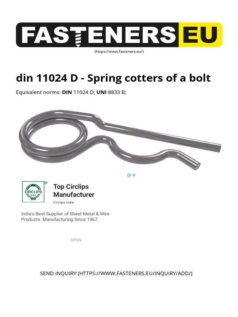 Din 11024 D - Spring Cotters of A Bolt | PDF