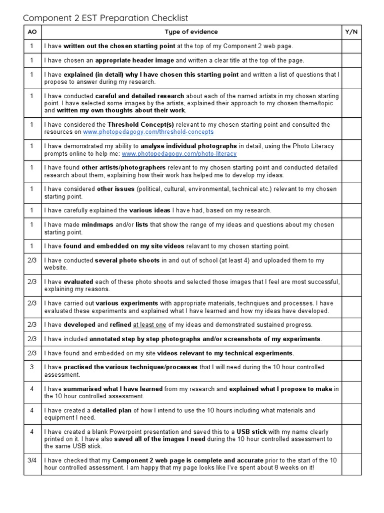 Component 2 Checklist | Download Free PDF | Psychological Concepts ...