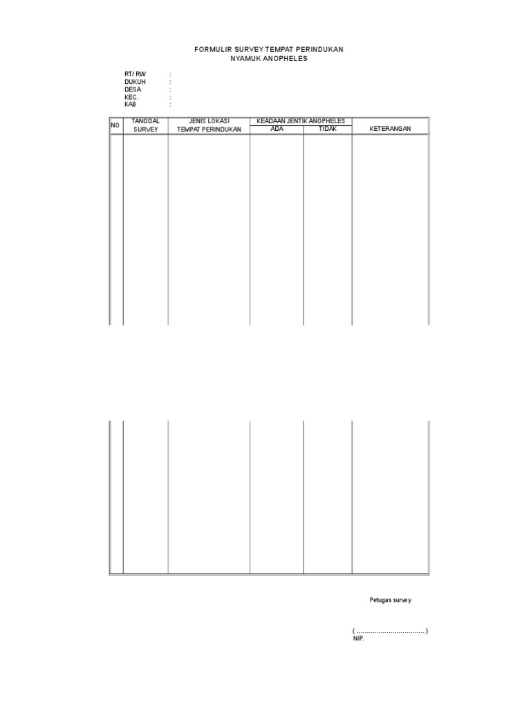 Form Survei Jentik Malaria | PDF