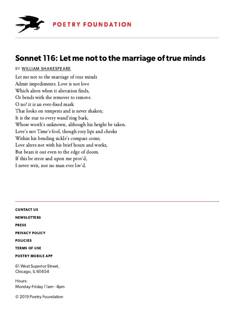 Sonnet 116 - Let Me Not To The Marriage of True Minds by William ...