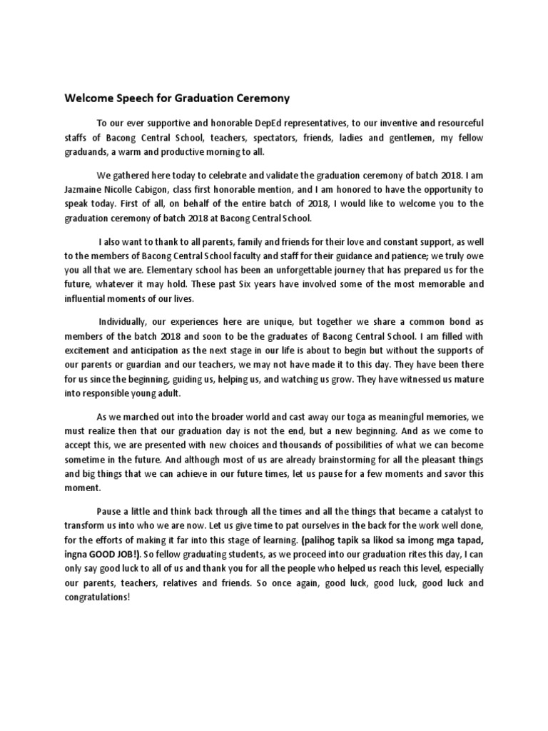 Welcome Speech For Graduation Ceremony | Download Free PDF | Behavior ...