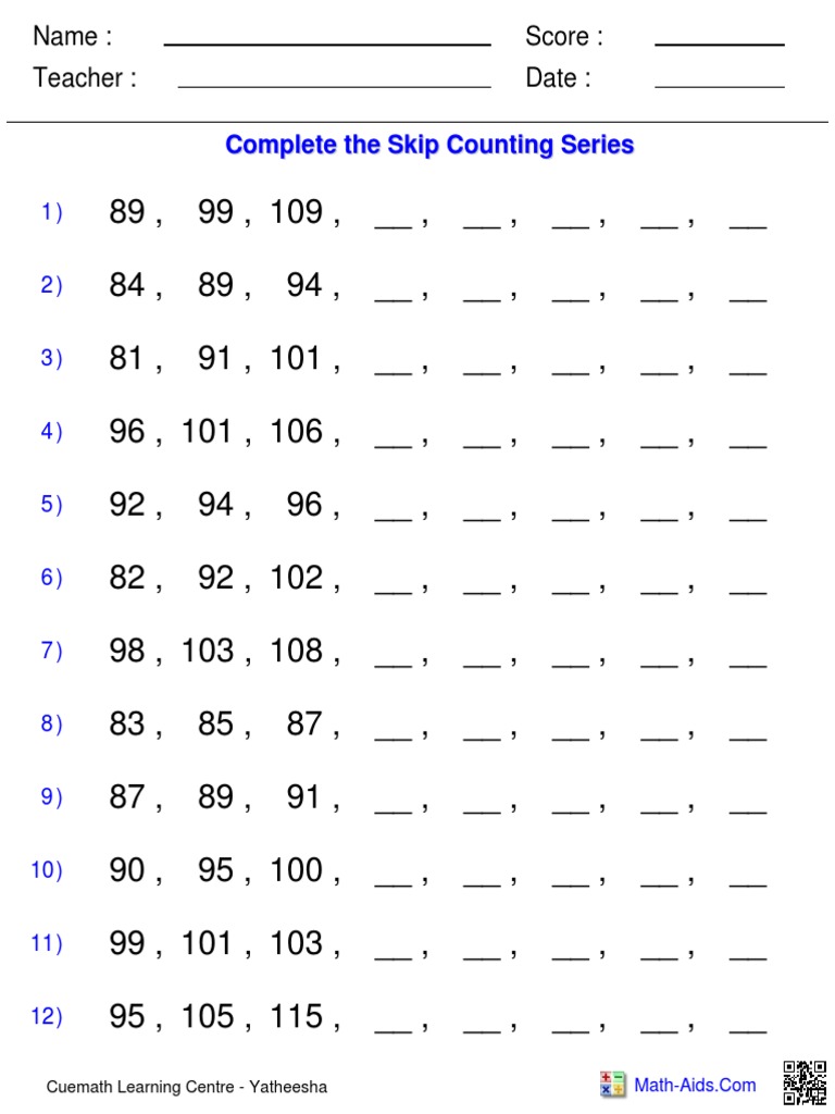 Complete the Skip Counting Series Math Worksheet | PDF
