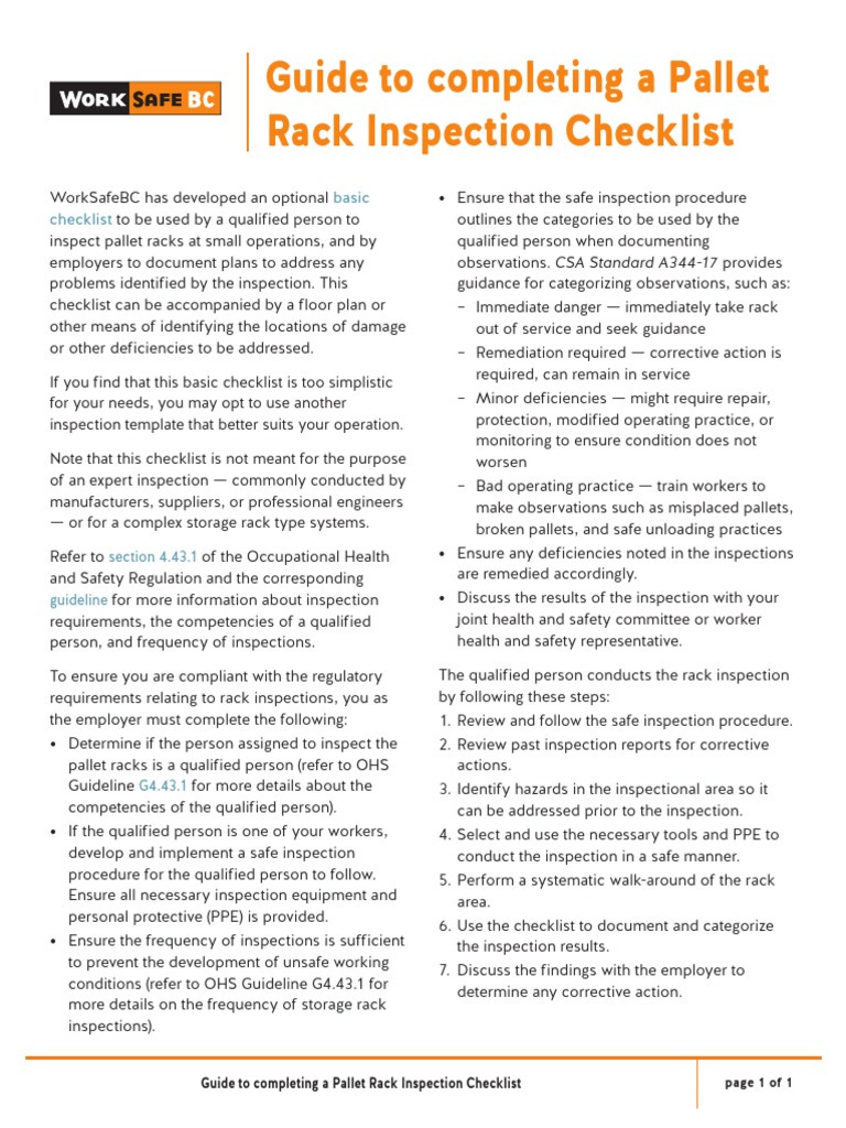 Guide Completing Pallet Rack Inspection Checklist PDF en PDF | PDF ...