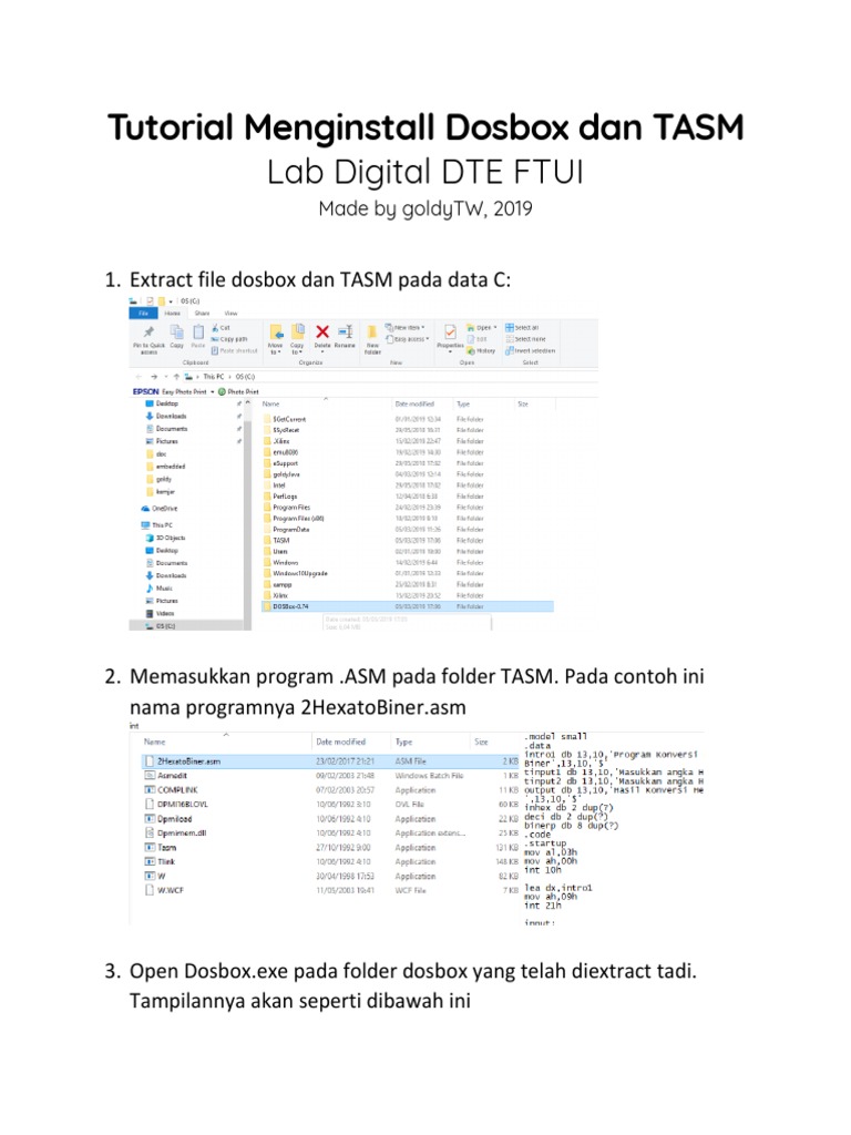 Tutorial Menginstall Dosbox Dan TASM | PDF