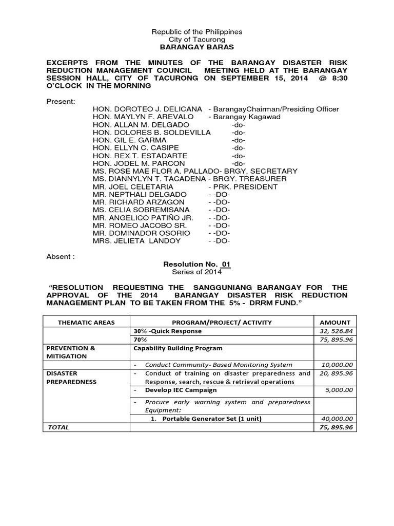 BDRRMC Resolution | PDF | Emergency Management | Safety