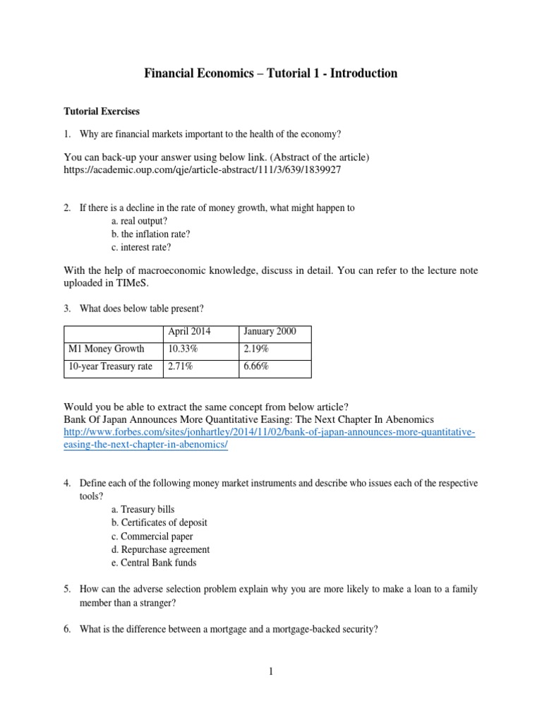 FE - Tutorial 1 | PDF | Interest Rates | Money
