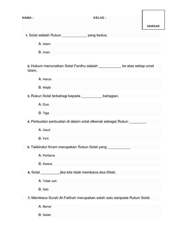 Soalan Rukun Solat | PDF