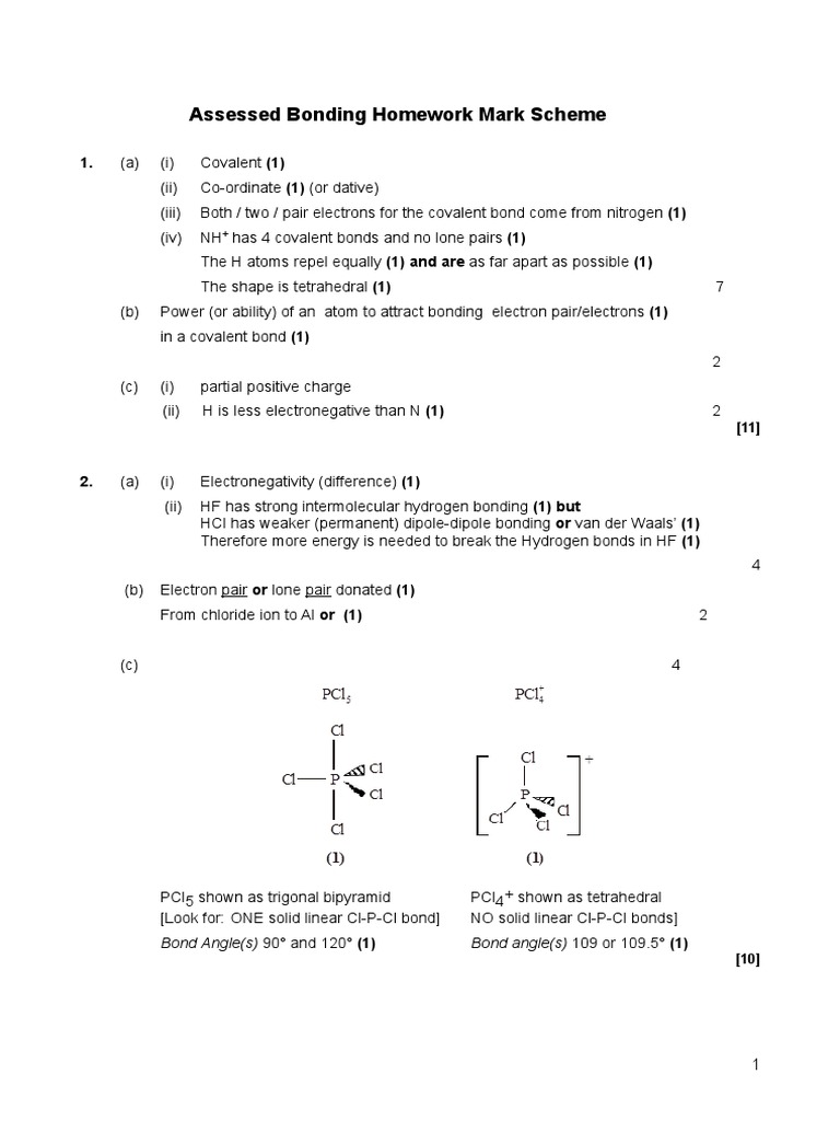 Chemistry A Level Bonding Exercise | PDF | Intermolecular Force ...