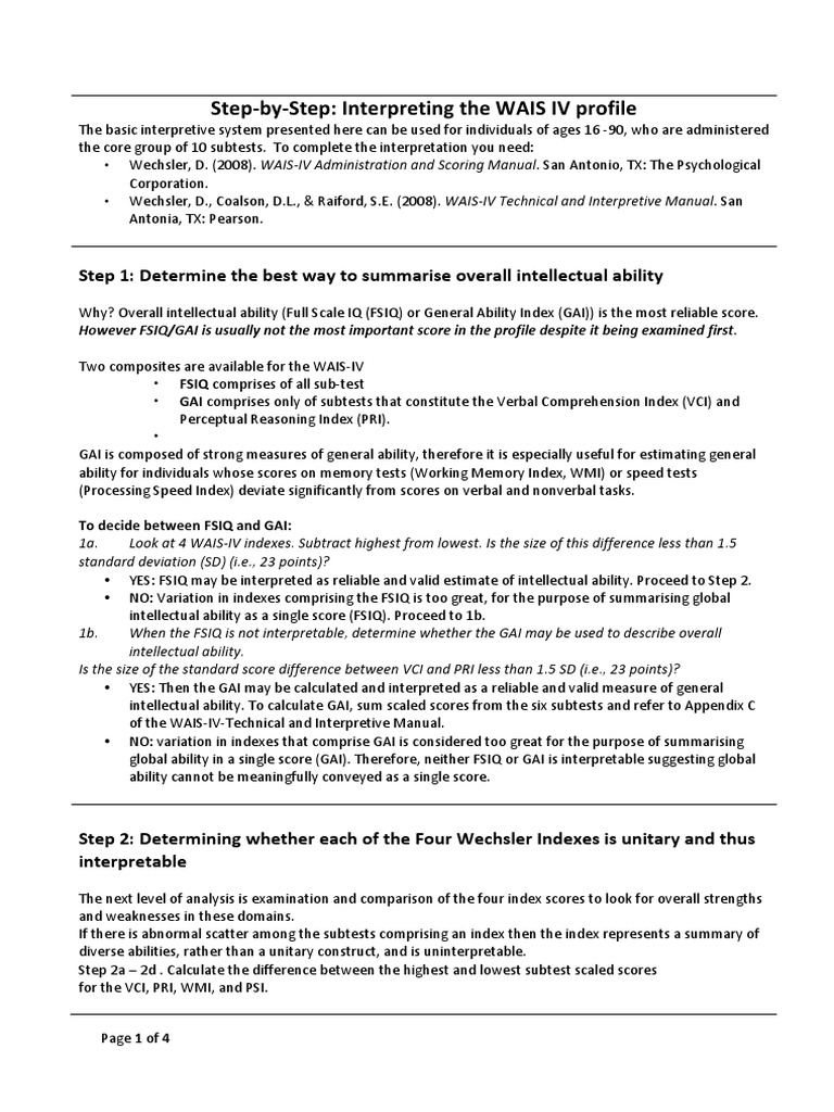 Step-By-step WAIS IV Interpretation | PDF | Wechsler Adult Intelligence ...