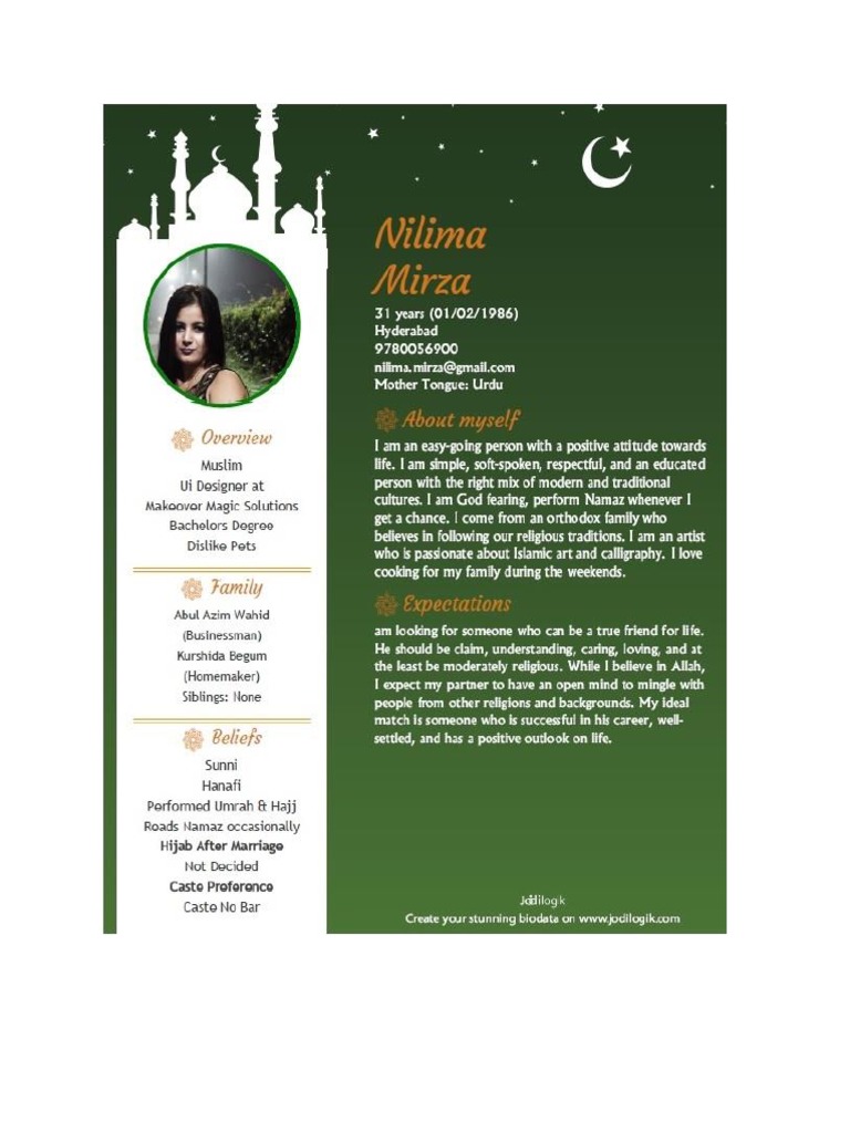 Marriage Biodata Format For A Muslim Girl | PDF