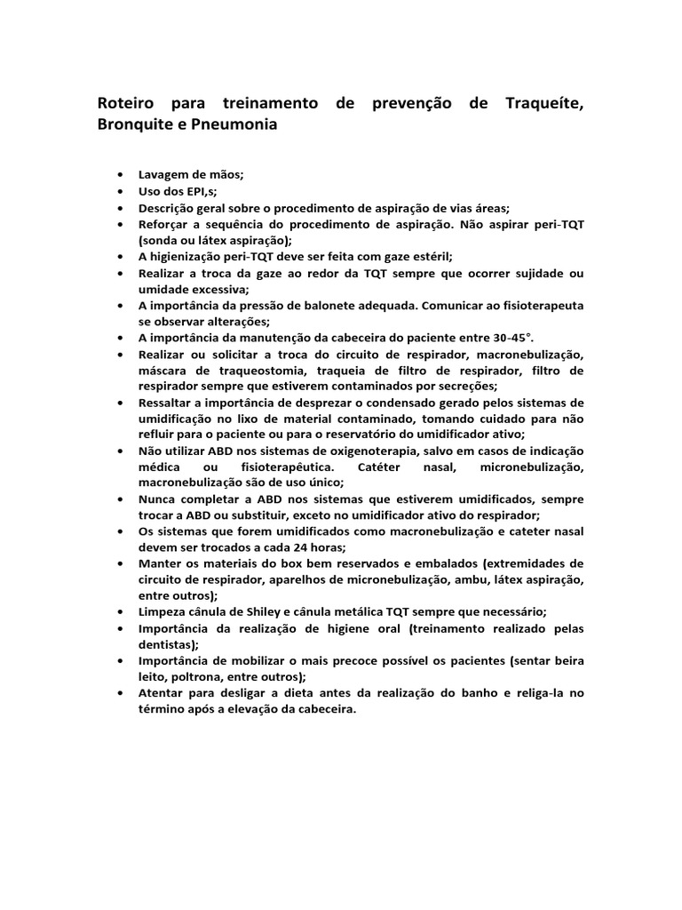 Roteiro para Treinamento de Prevenção de Traqueíte | PDF