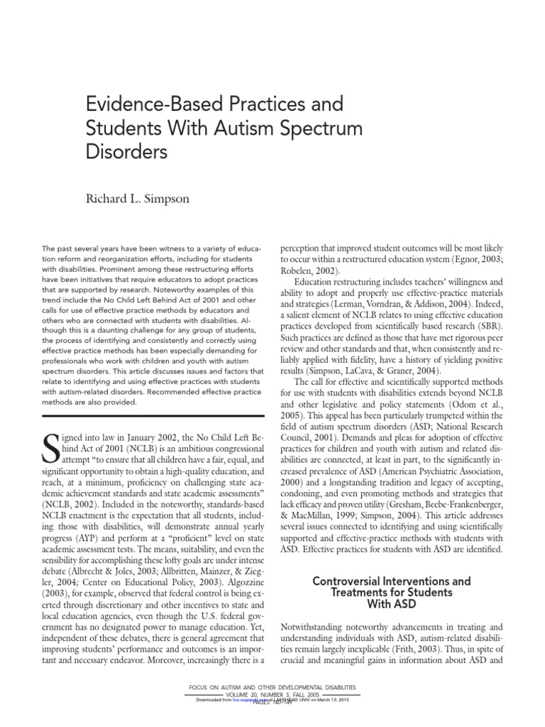 Evidence-Based Practices and Students With Autism Spectrum Disorders ...