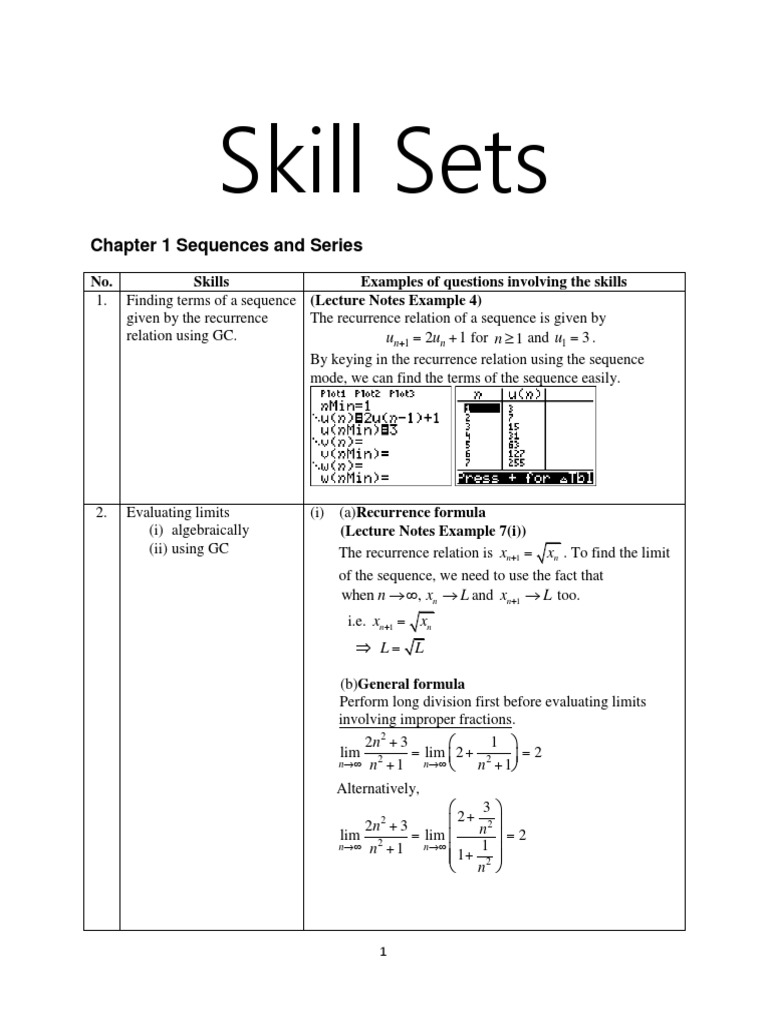 Chapter 1 Skills Set PDF | PDF | Summation | Sequence