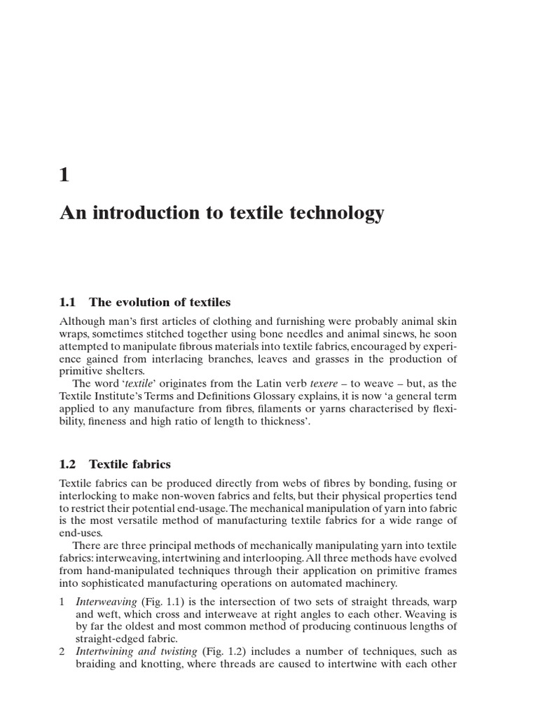 1 An Introduction To Textile Technology: 1.1 The Evolution of Textiles ...