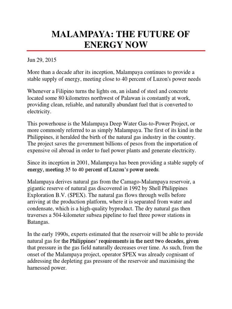 Malampaya: The Future of Energy Now | PDF | Nature | Energy And Resource