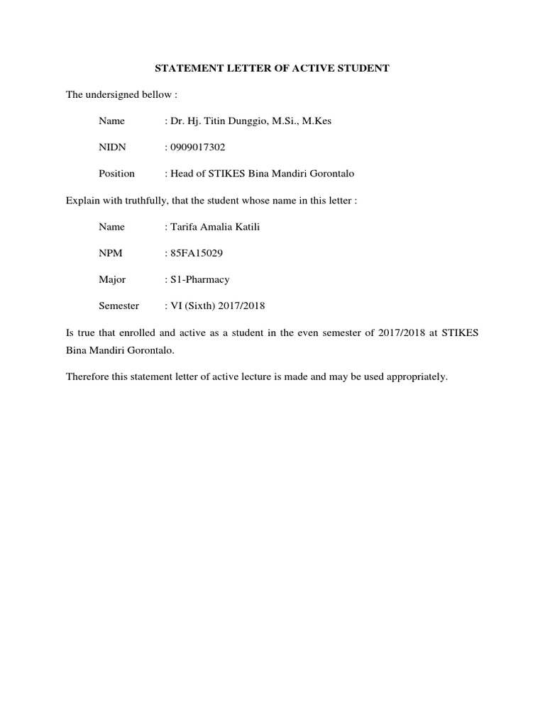 Statement Letter of Active Student | PDF