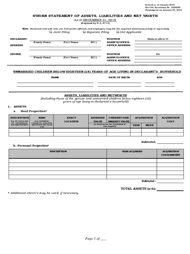 2017 SALN Form | PDF | Government | Social Institutions