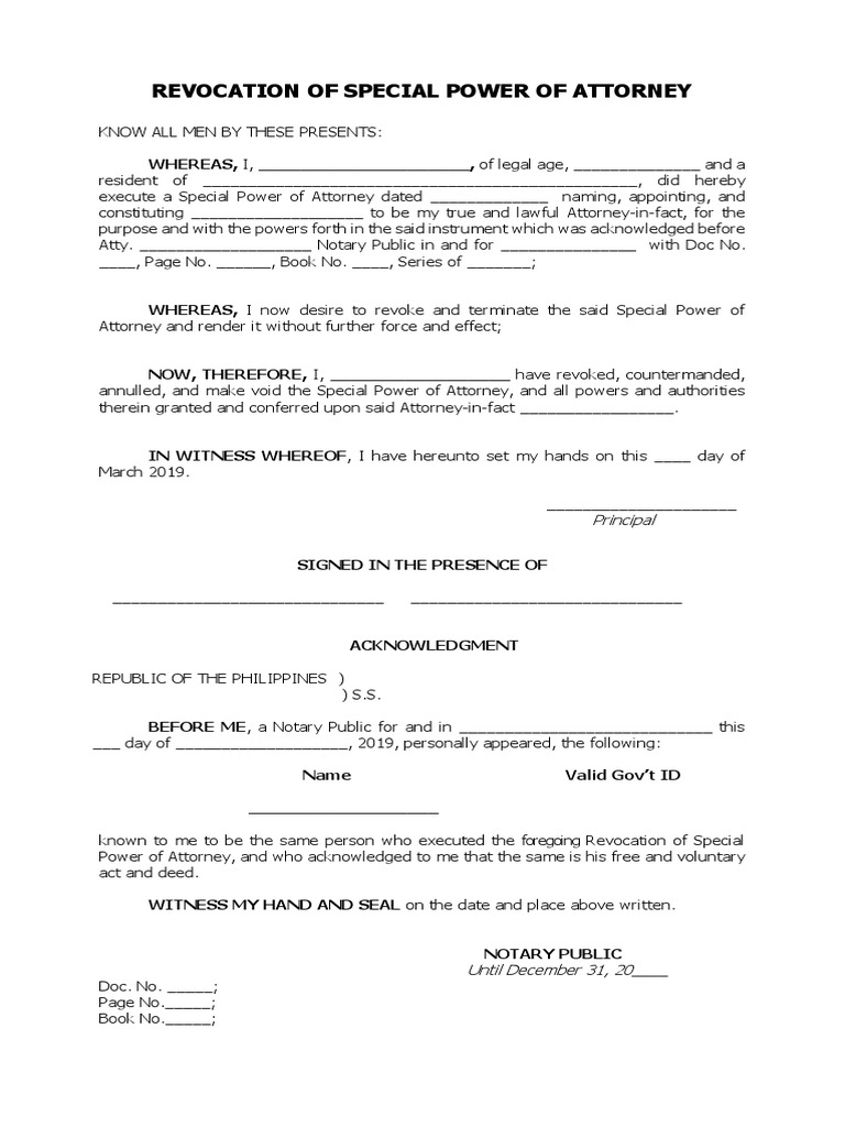 Revocation of SPA | PDF