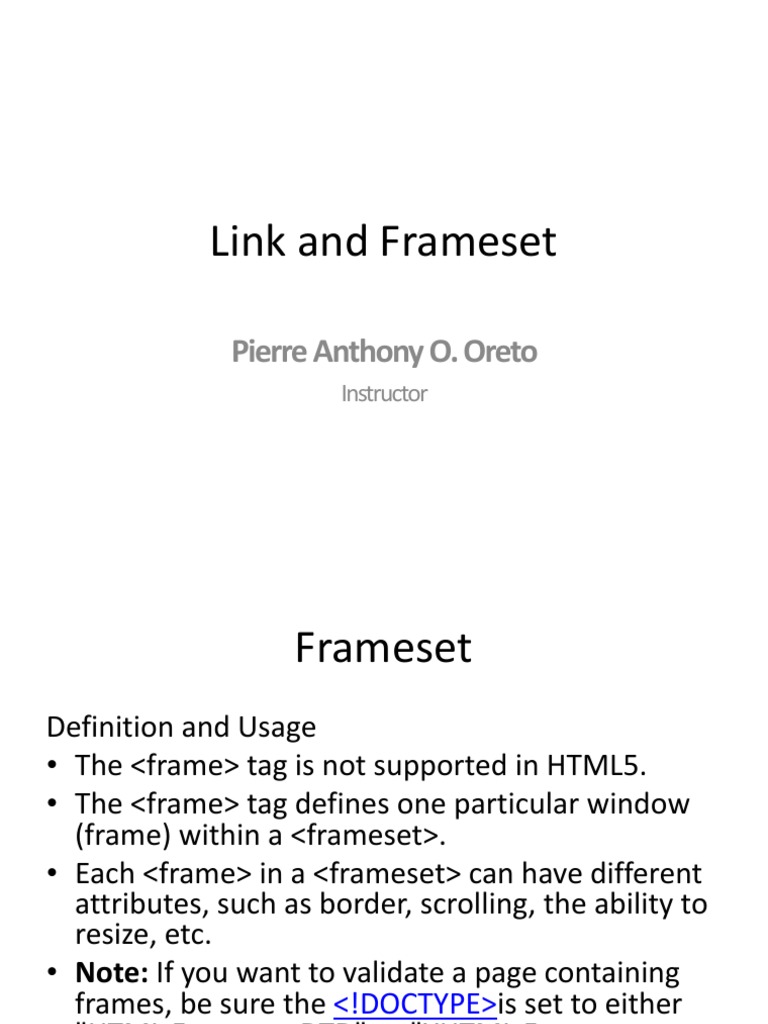 Link and Frameset: Pierre Anthony O. Oreto | PDF | Html Element | Hyperlink