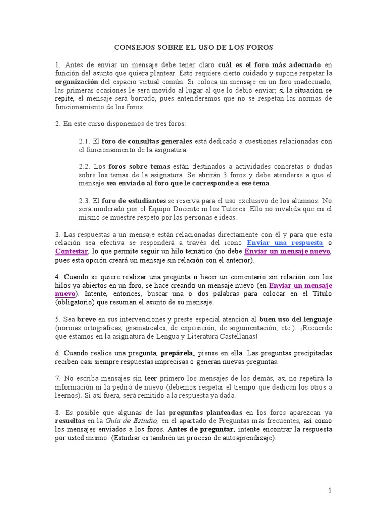Normas y Uso de los Foros Académicos | PDF | Foro de Internet ...