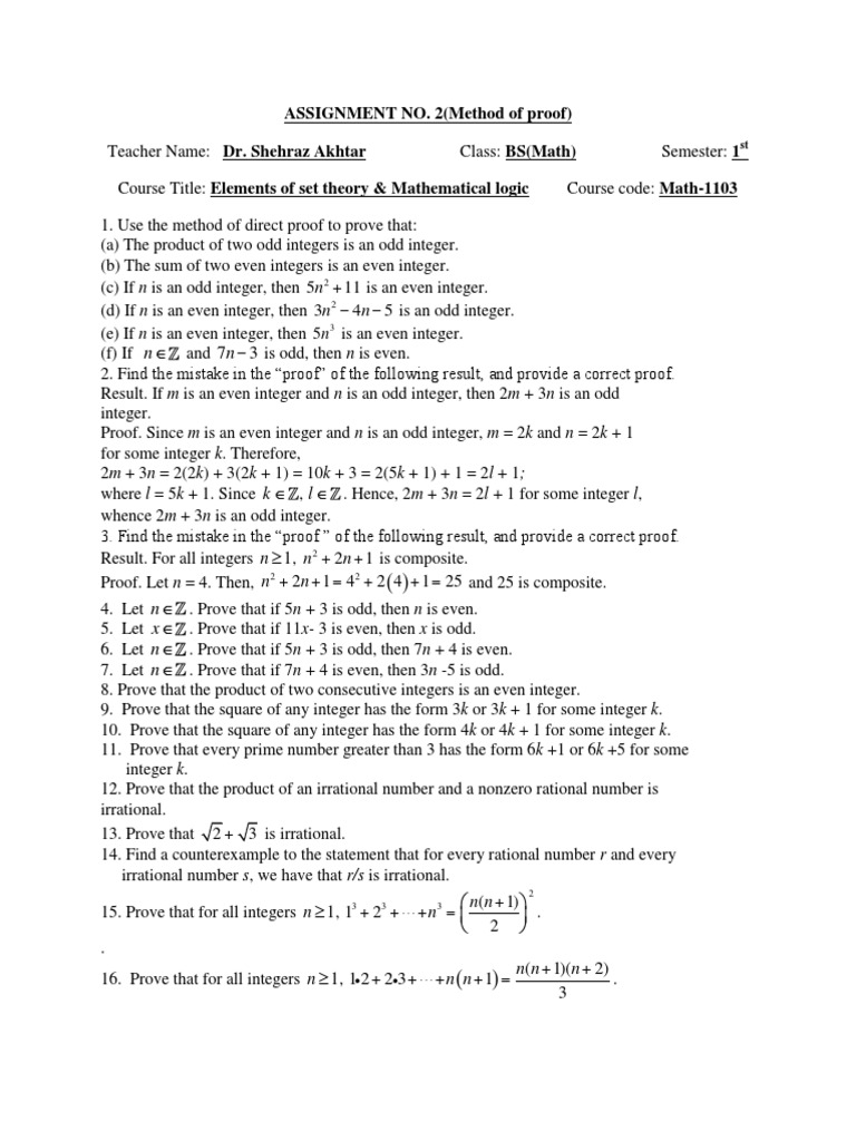 Proofs of Various Mathematical Statements Using Direct Proof and ...
