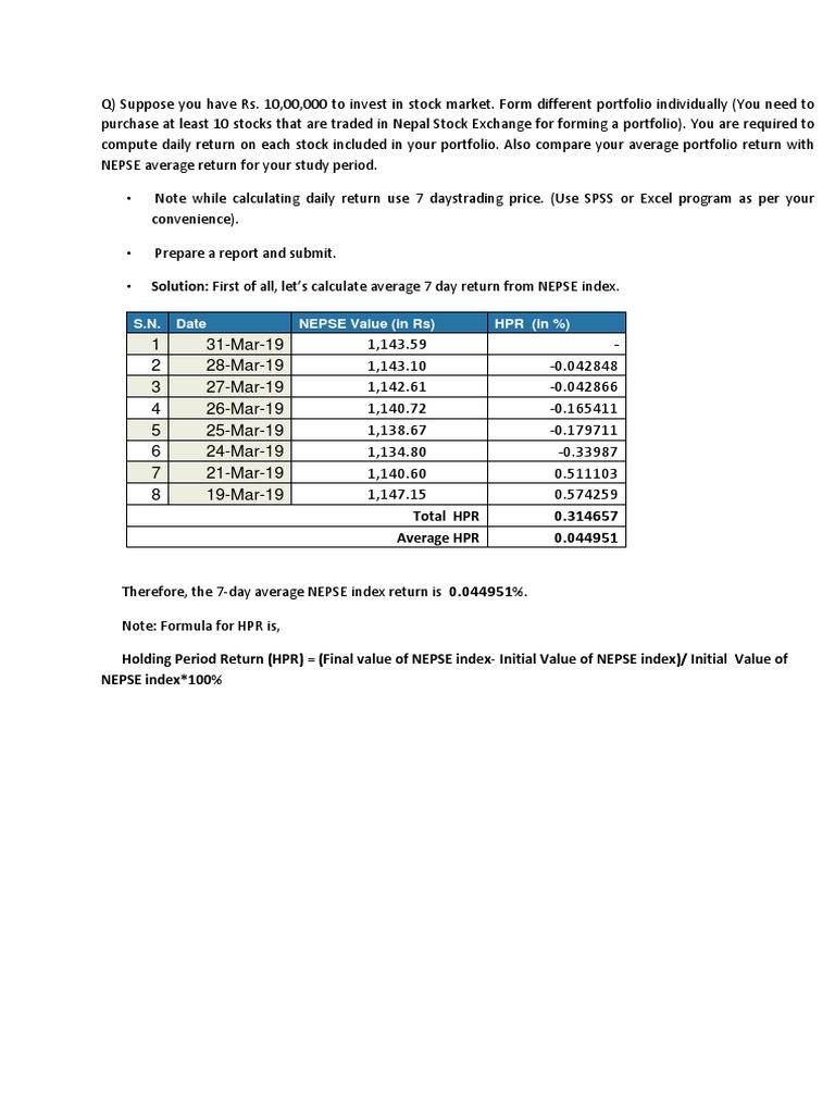 S.N. Date NEPSE Value (In RS) HPR (In %) : Total HPR Average HPR | PDF ...