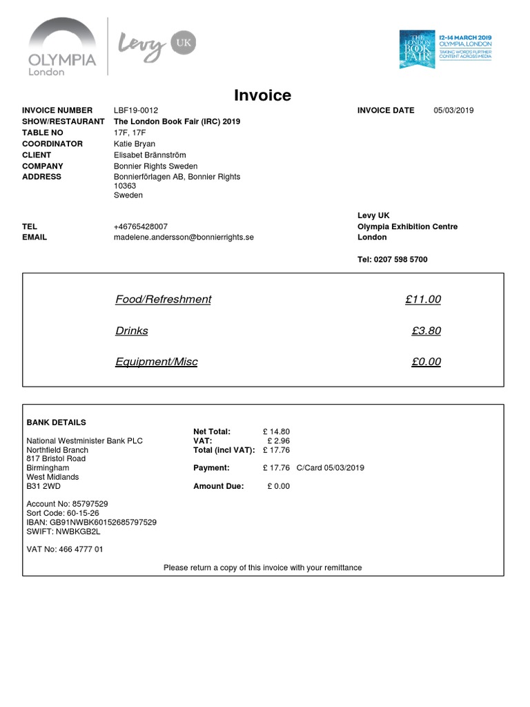 Levy Invoice LBF19-0012 PDF | PDF | Invoice | Banking
