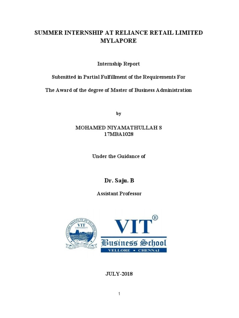 17MBA1028 - Summer Internship Report PDF | PDF | Work–Life Balance | Retail