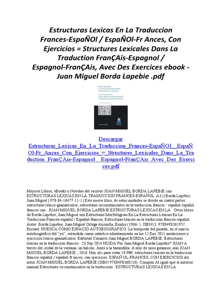 Estructuras Lexicas en La Traduccion Frances-EspaÑOl EspaÑOl-Fr Ances ...