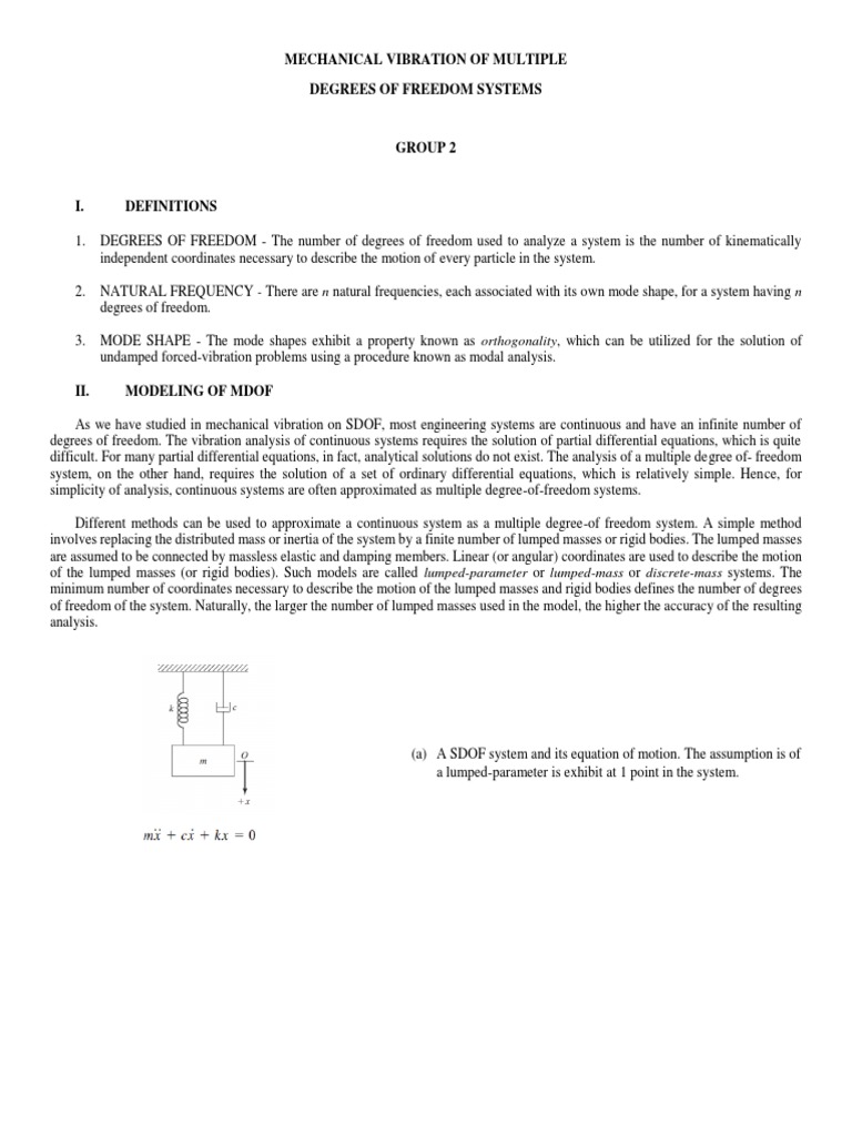 Mechanical Vibration of Multiple Degrees of Freedom Systems | PDF ...
