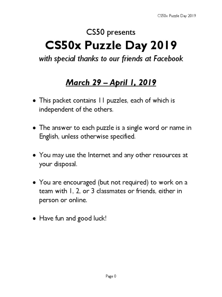 CS50x Puzzle Day 2019 | PDF