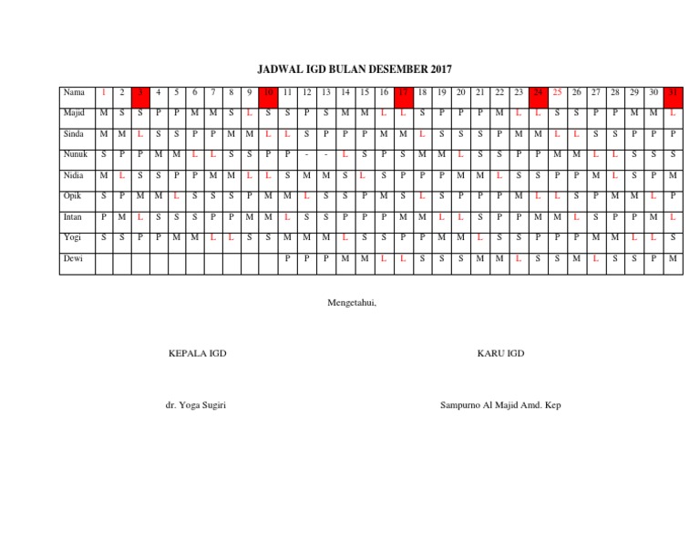 Jadwal Igd Bulan Desember 2017 | PDF