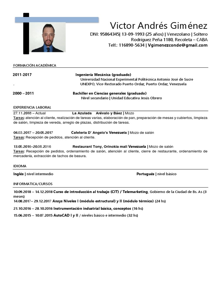 Gimenez, Victor CV Mesonero | PDF