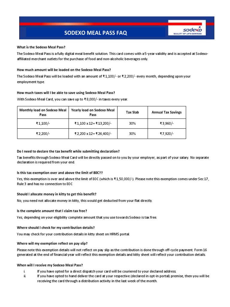 Sodexo Meal Pass: Benefits & Usage Guide | PDF | Stored Value Card ...