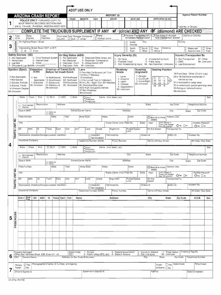 Arizona Traffic Incident Report Form | PDF