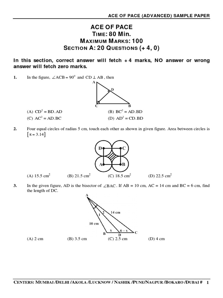 Ace of Pace Adv Sample Paper Solution | PDF | Circle | Elementary Geometry