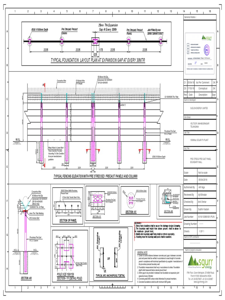 Typical Foundation Layout Plan at Expansion Gap at Every 30Mtr | PDF ...