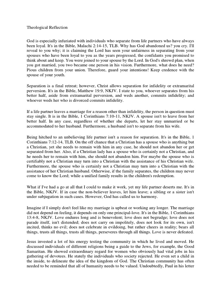 Theological Reflection | PDF | Marriage | Infidelity