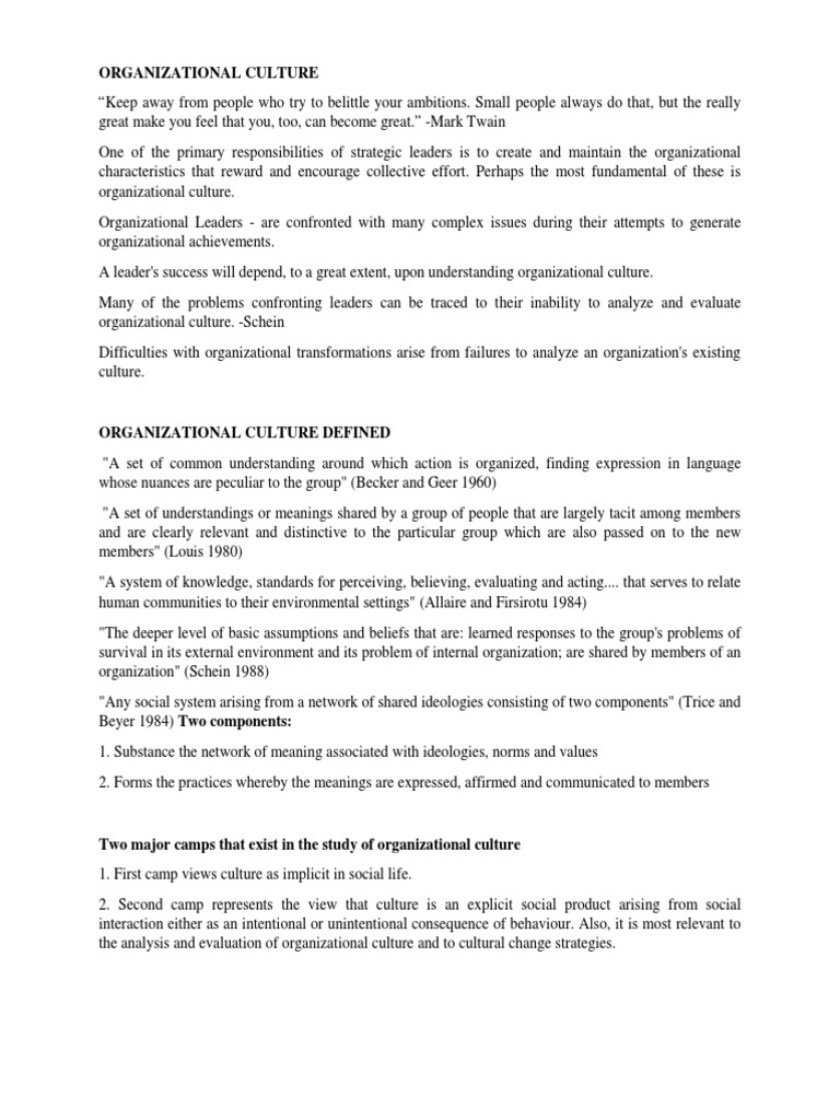 Handout 7 Organizational Culture Final | PDF | Organizational Culture ...