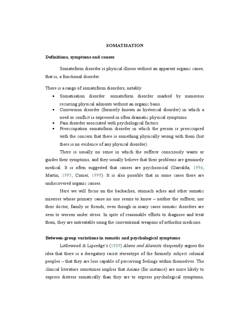 Somatisation Definitions, Symptoms and Causes | PDF | Mental Disorder ...