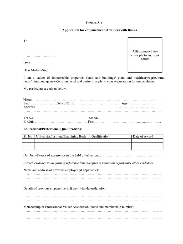 Application For Empanelment of Valuer Syndicate Bank | PDF | Common Law ...