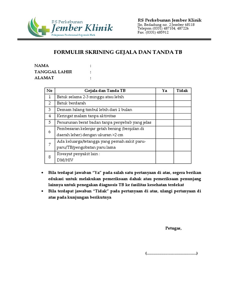 Form Skrining TB | PDF
