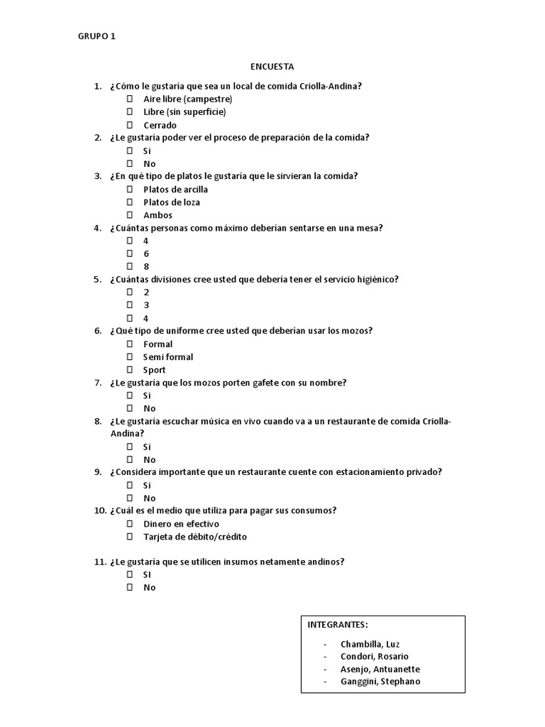 Encuesta de Preferencias en Restaurantes Criolla-Andina | PDF | Cocina ...