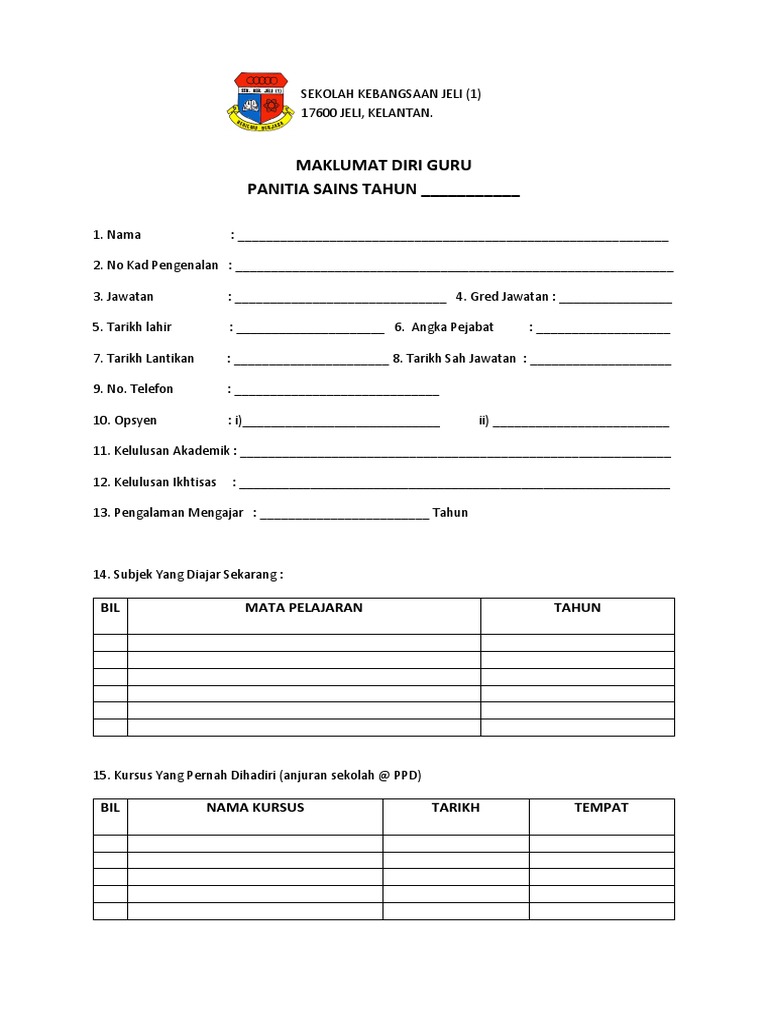 Biodata Guru Panitia | PDF