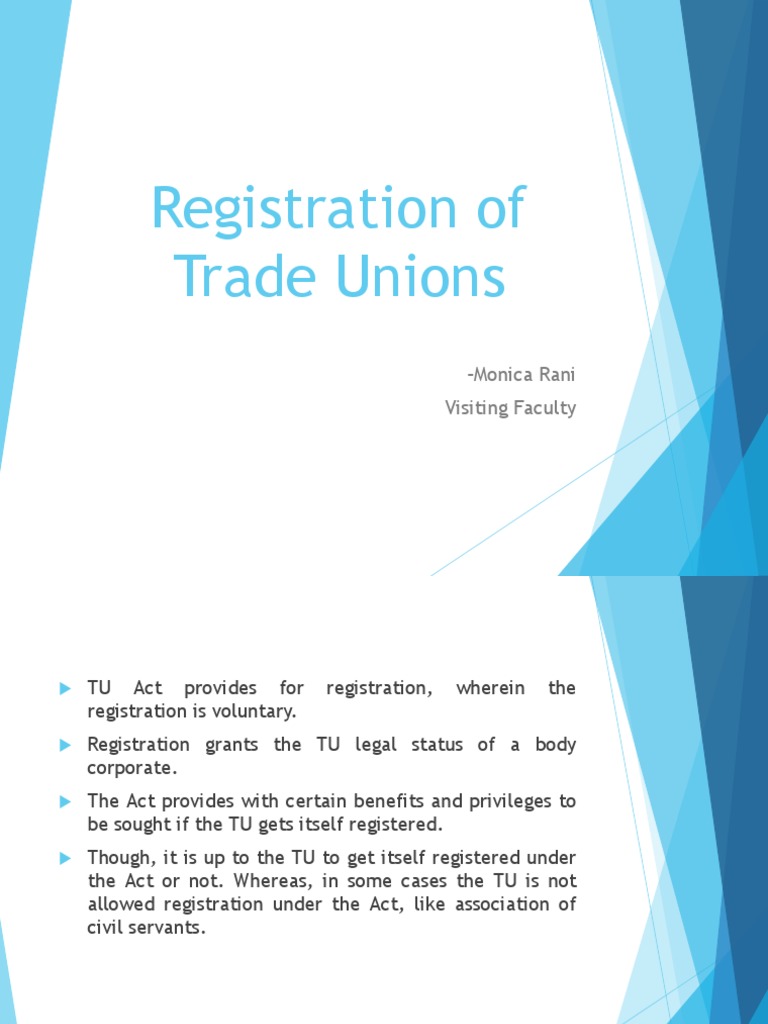 Registration of Trade Unions: - Monica Rani Visiting Faculty | PDF ...