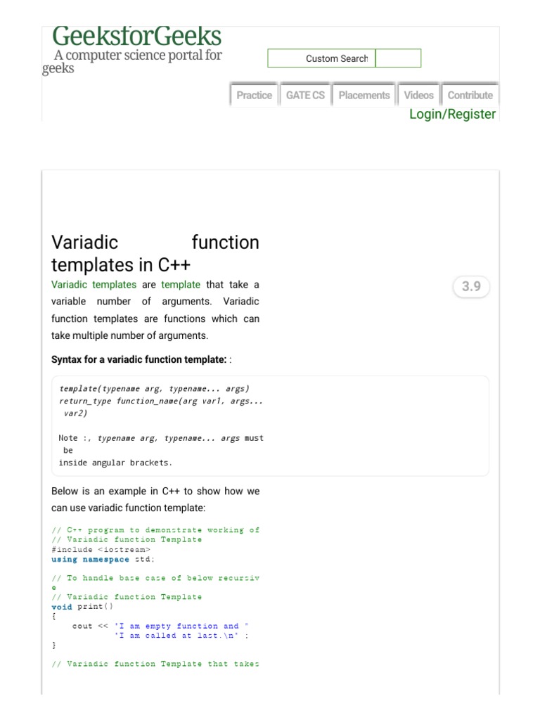 Variadic Function Templates In C Pdf C Subroutine