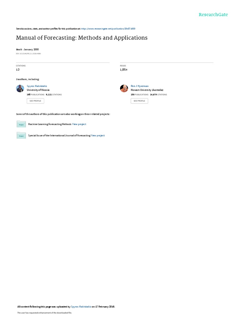 Manual of Forecasting: Methods and Applications: January 2000 | PDF ...