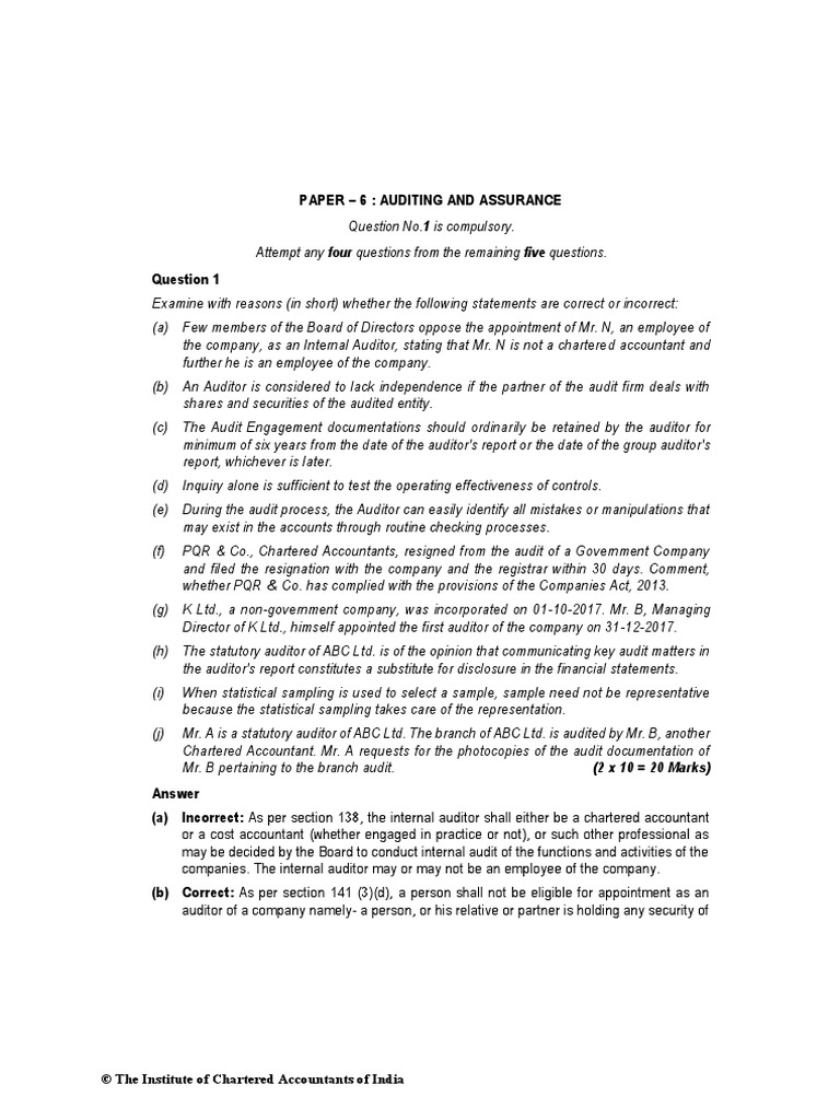 Paper - 6: Auditing and Assurance: © The Institute of Chartered ...