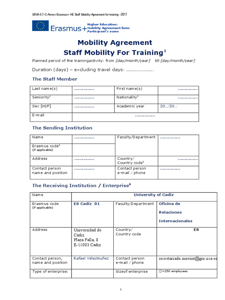 Staff Mobility Agreement for Training | PDF | Identity Document ...
